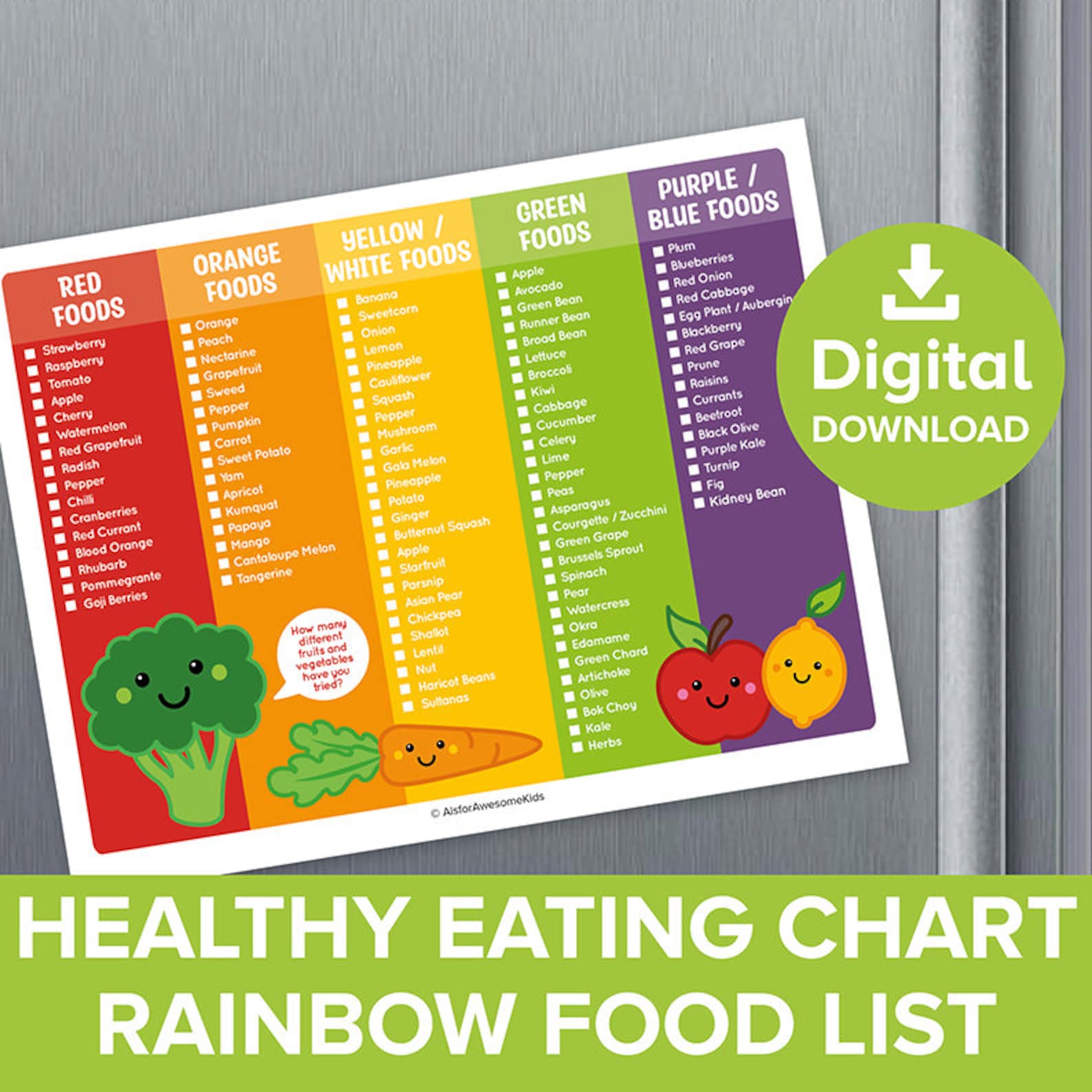 Eat the Rainbow Childrens Healthy Eating Reward Tick Chart, Kids Track ...