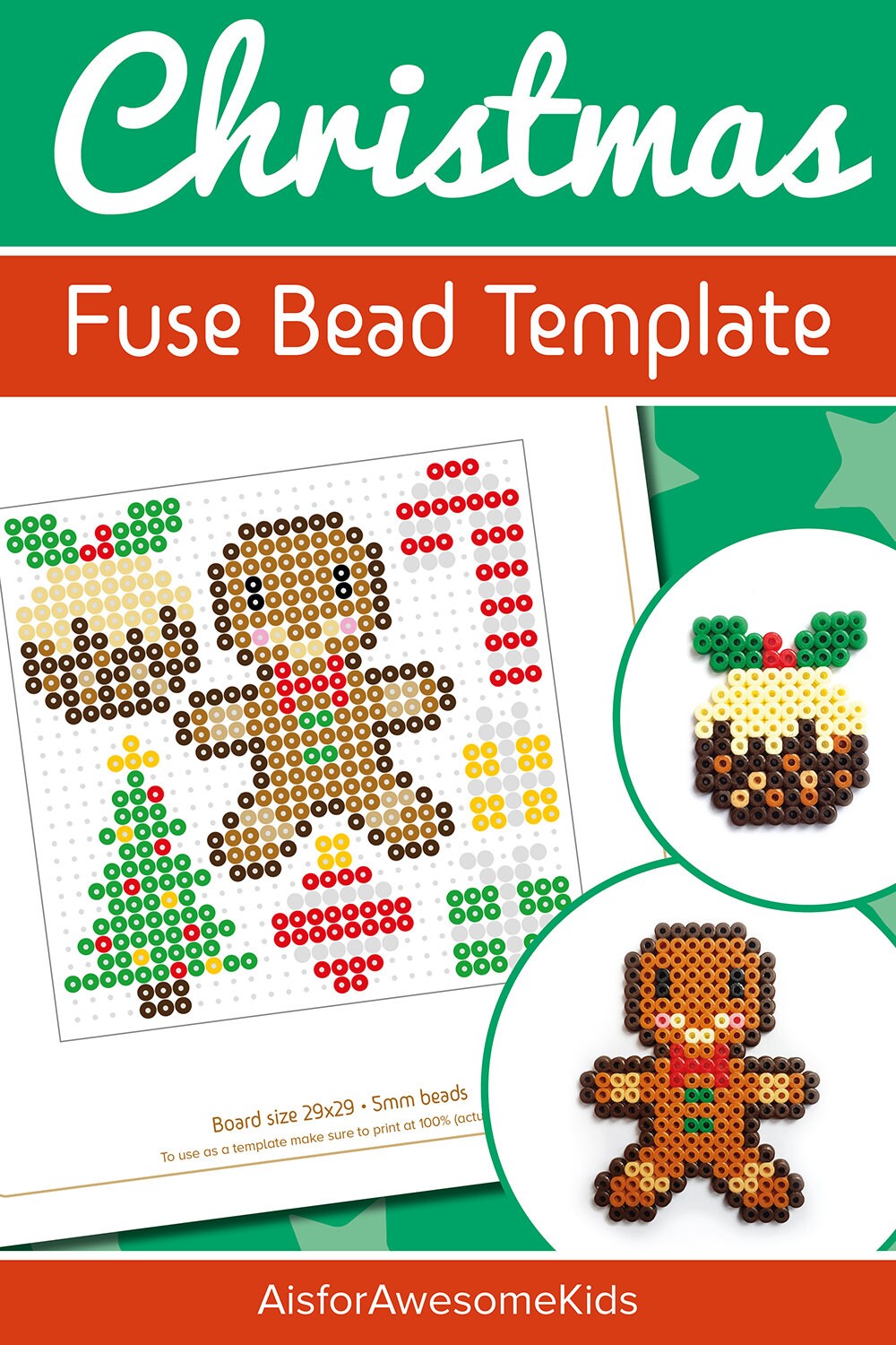 Christmas Fuse Bead Template, Hama Perler Nabbi Beads Gingerbread Man ...