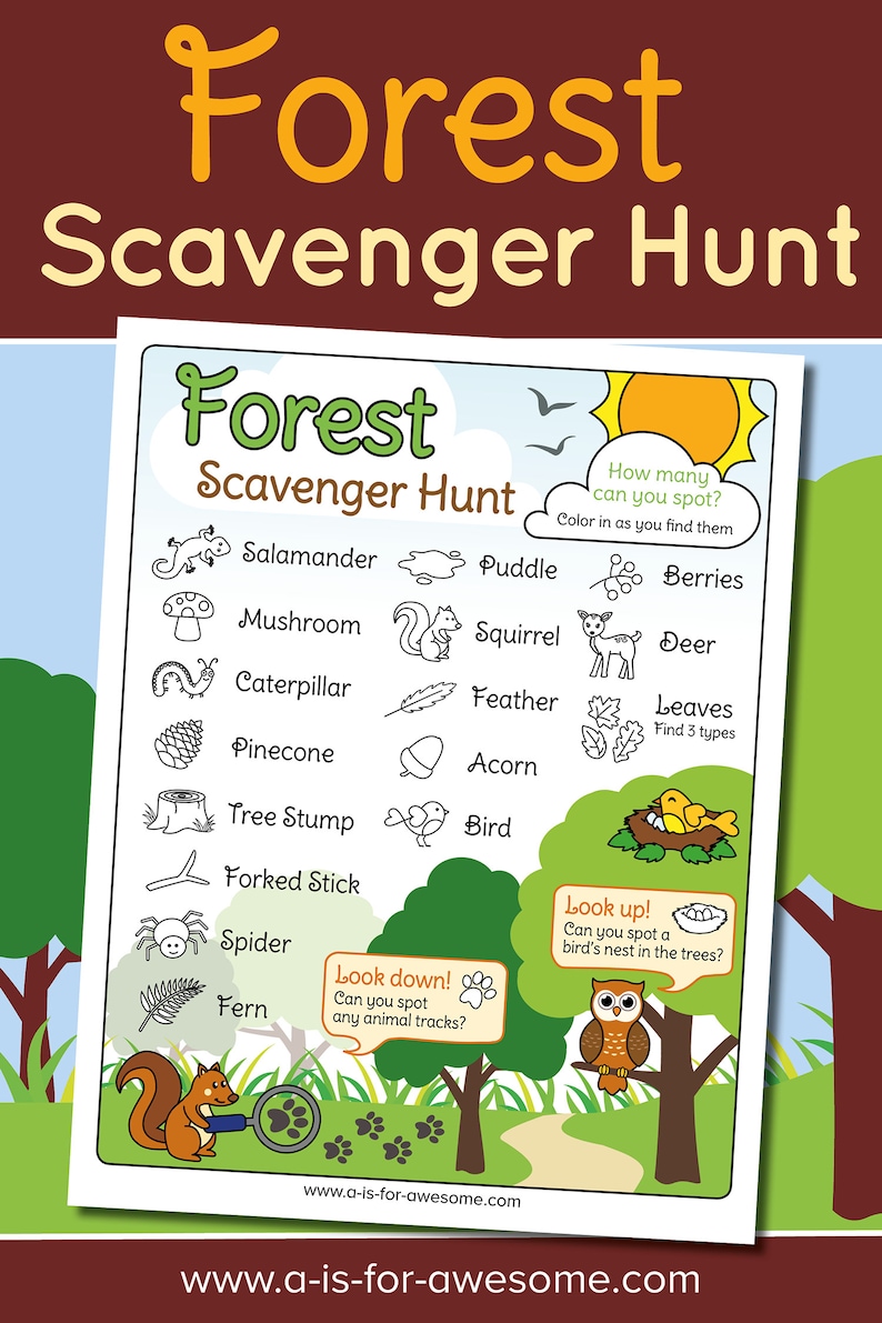 Forest Scavenger Hunt, Kids Woodland Treasure Hunt Trail, Childrens ...