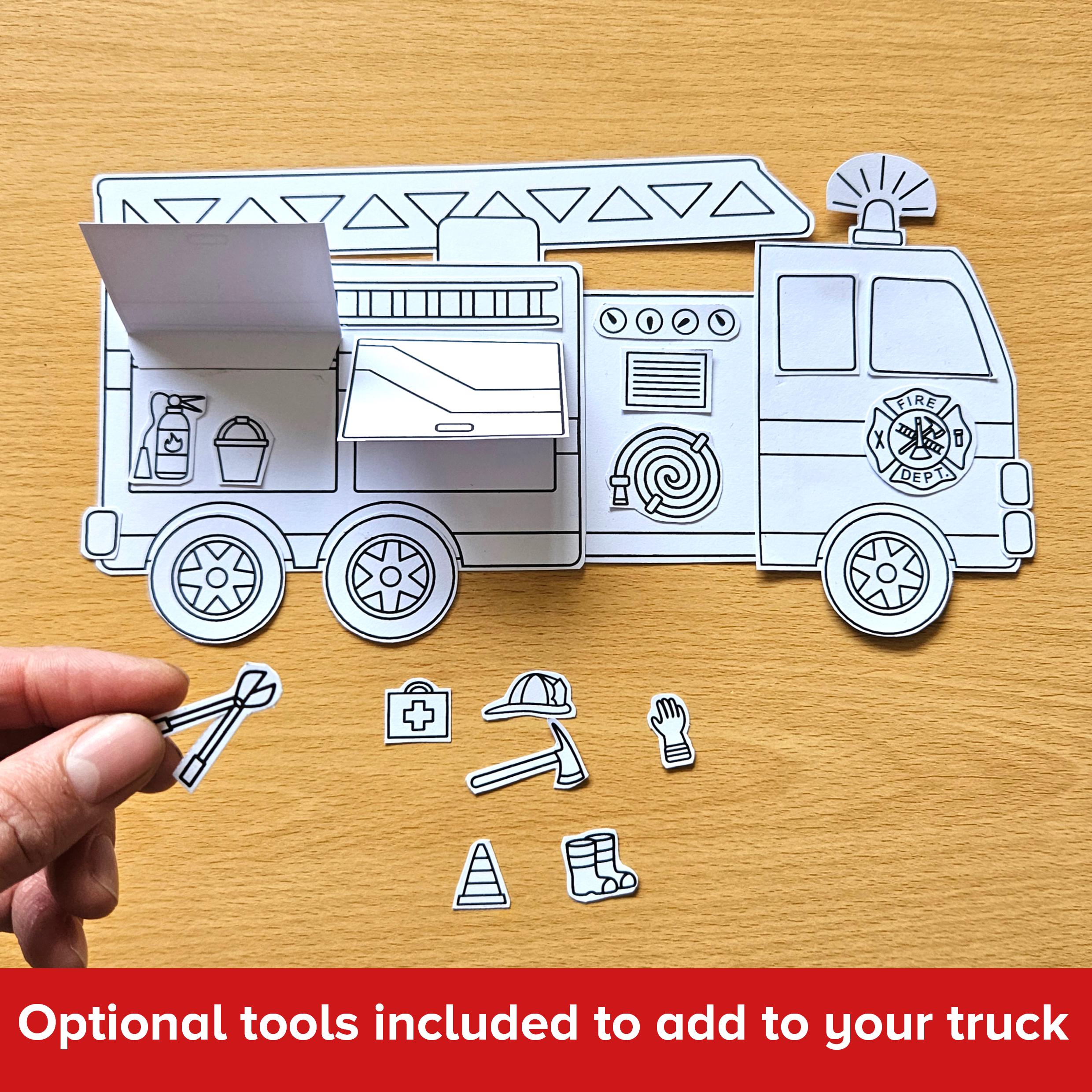 Build a Fire Truck Cut & Paste Craft, Emergency Services Rescue Vehicle ...