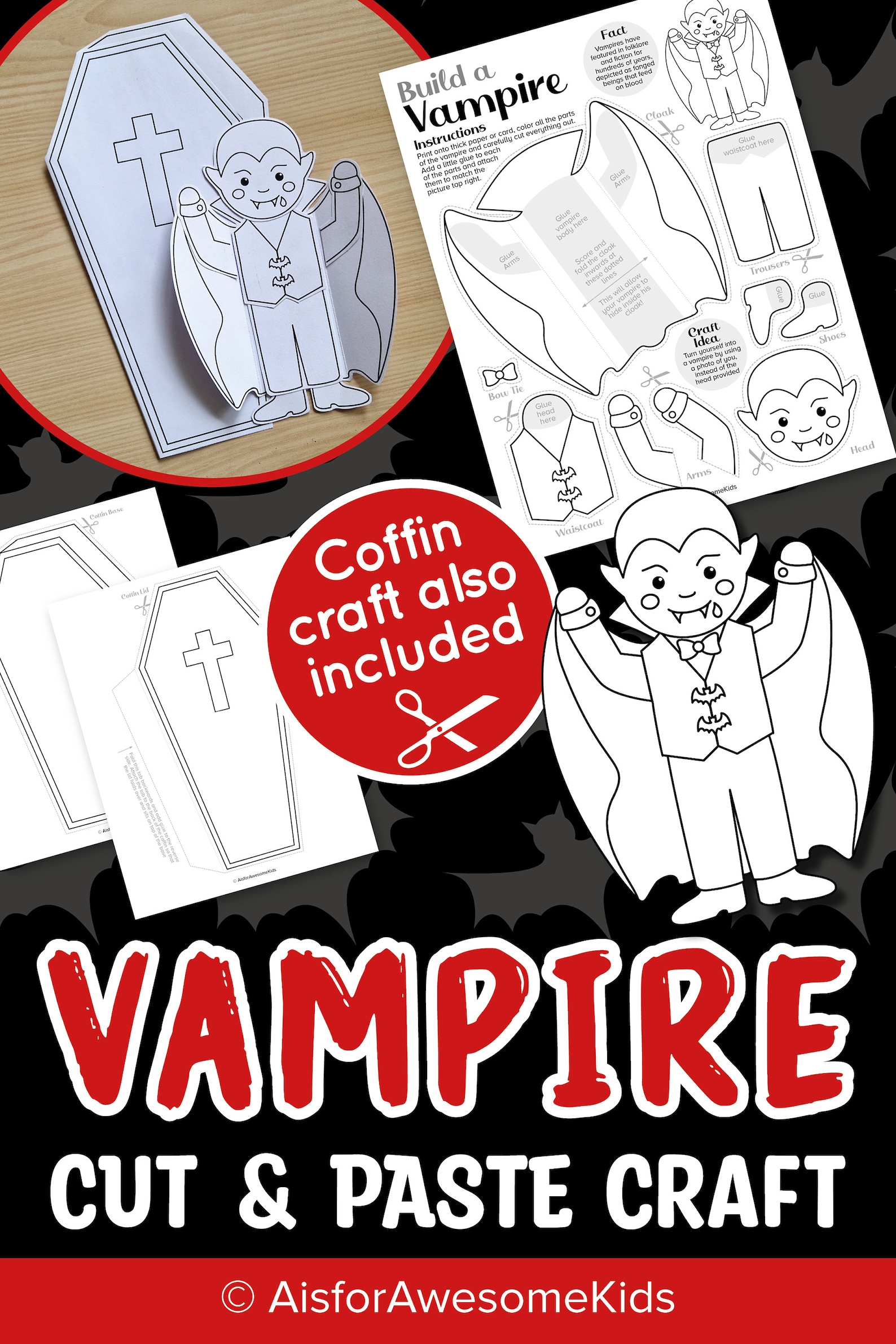 Build a Vampire Cut & Paste Craft, Halloween Paper Doll Model Coloring ...