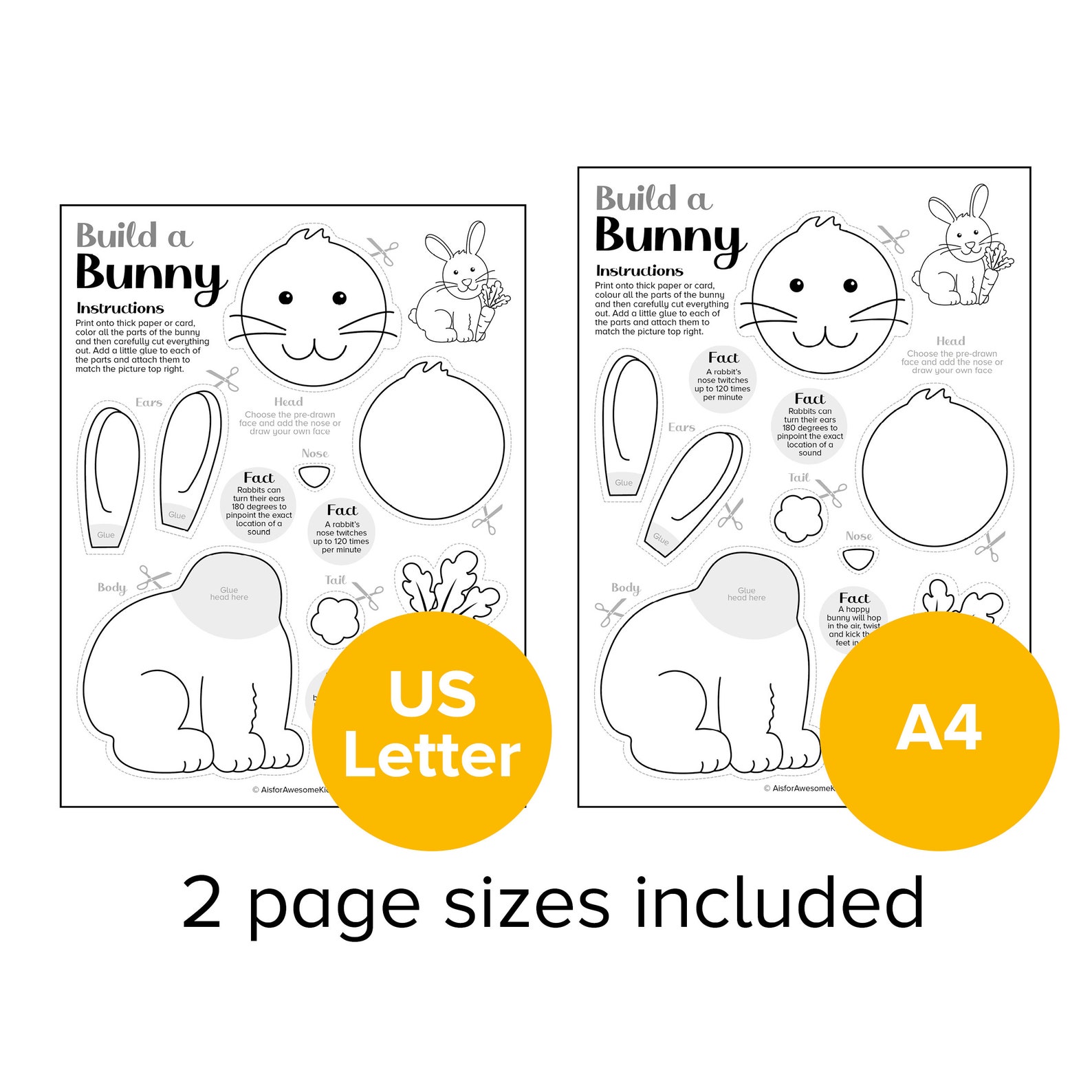 Bunny Cut & Paste Craft Printable, Build a Easter Rabbit Coloring ...