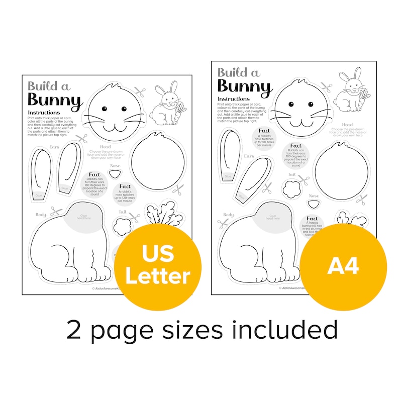 Bunny Cut & Paste Craft Printable, Build a Easter Rabbit Coloring ...
