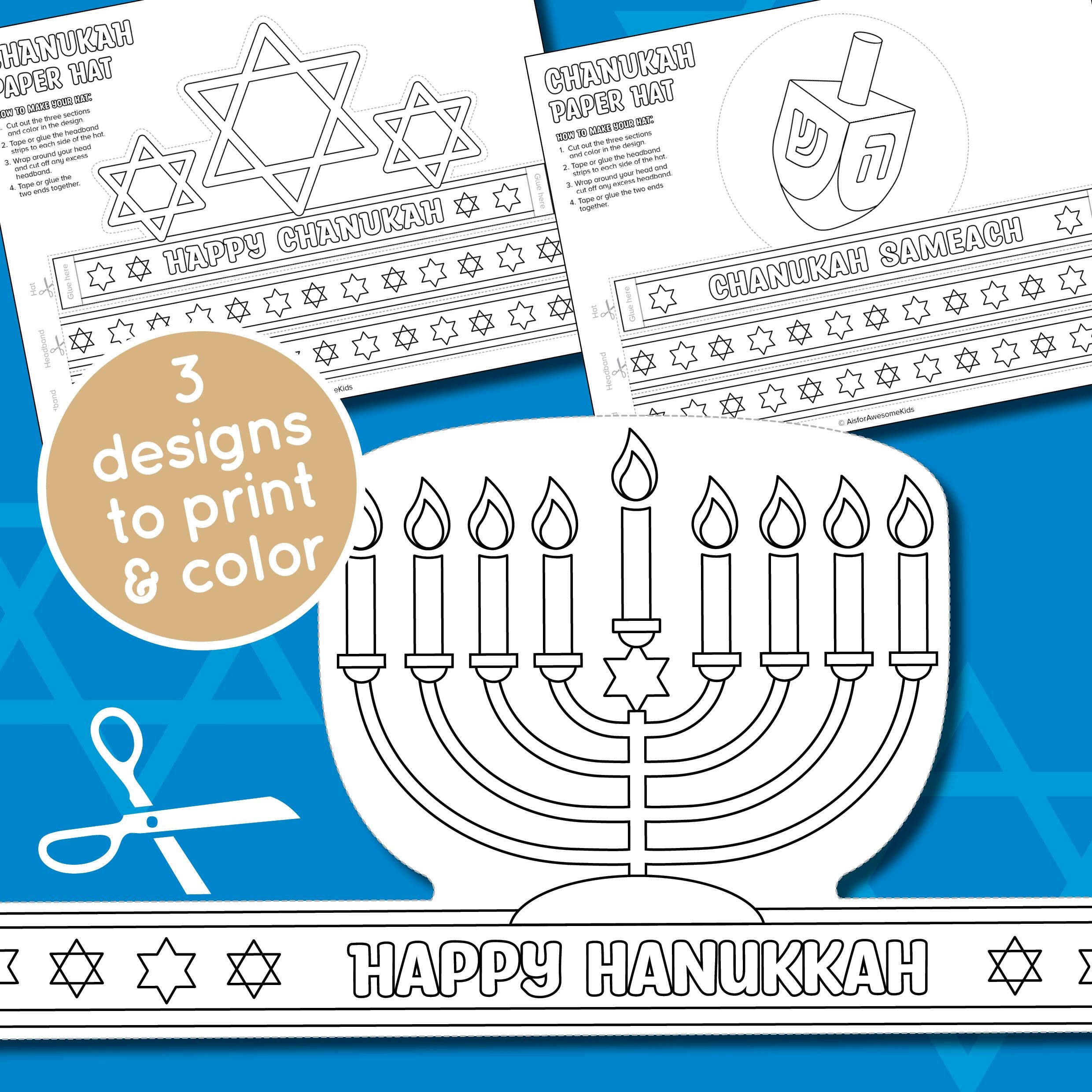 Hanukkah Paper Hat Craft, Chanukah Chanukiya Crown Coloring, Jewish ...