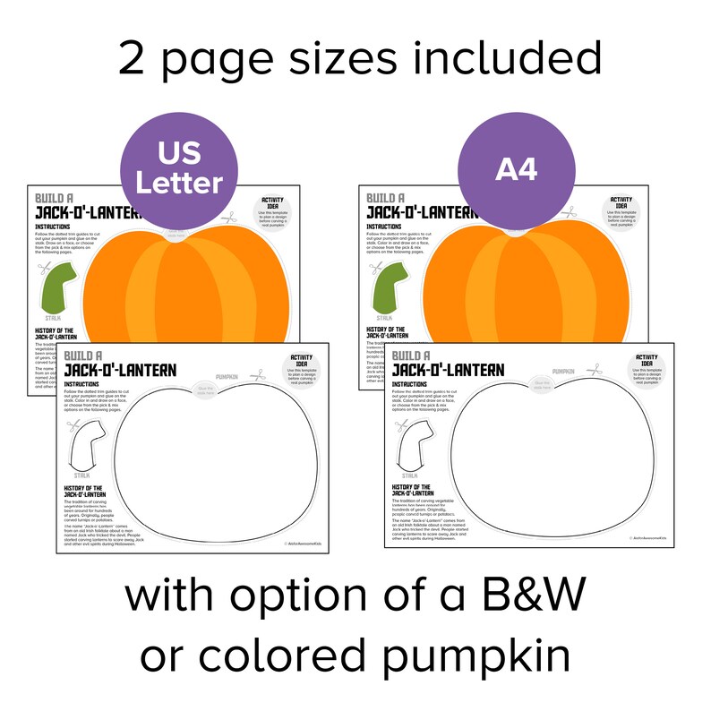 Jack-o-lantern Cut & Paste Craft, Pumpkin Face Drawing Prompt Activity ...