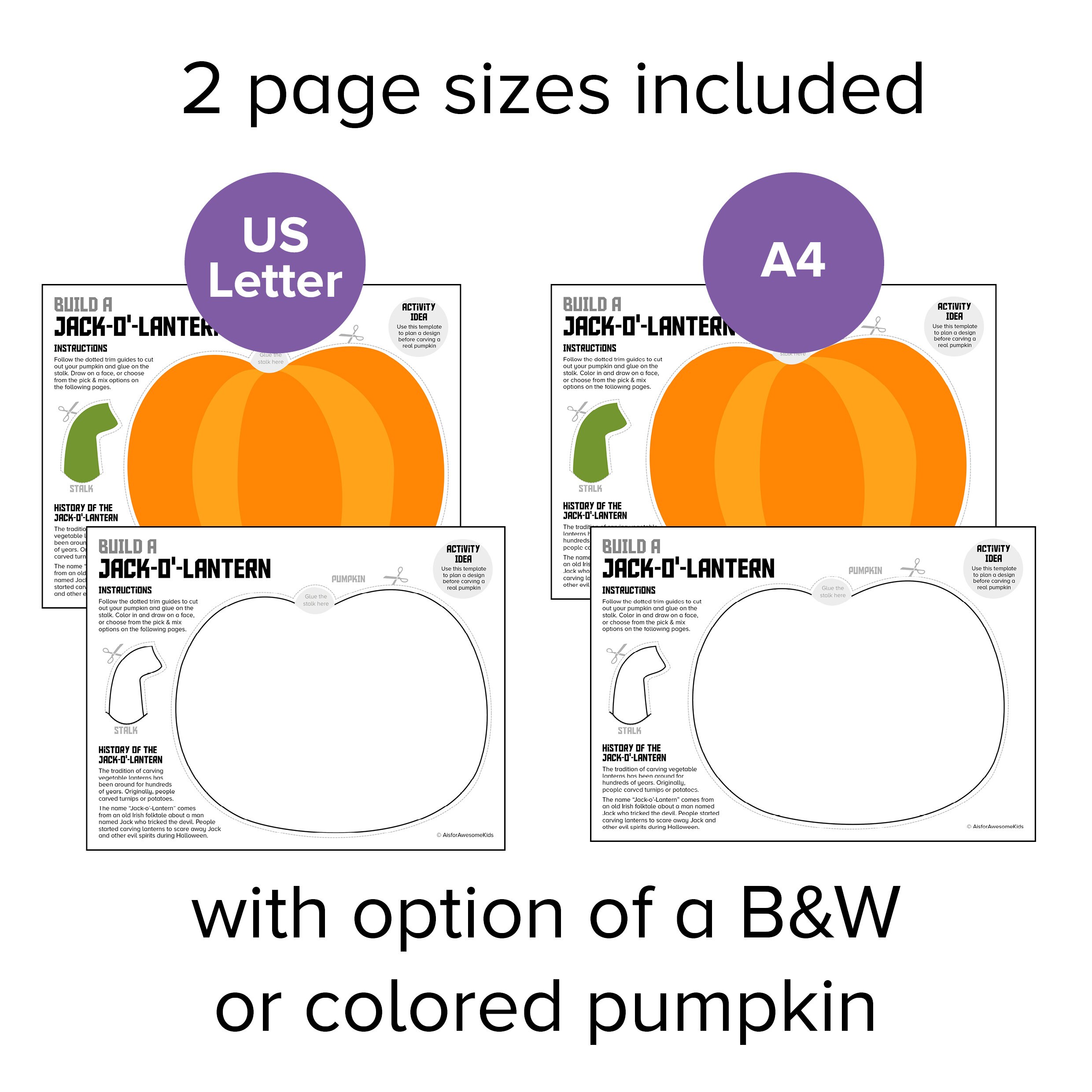 Jack-o-lantern Cut & Paste Craft, Pumpkin Face Drawing Prompt Activity ...