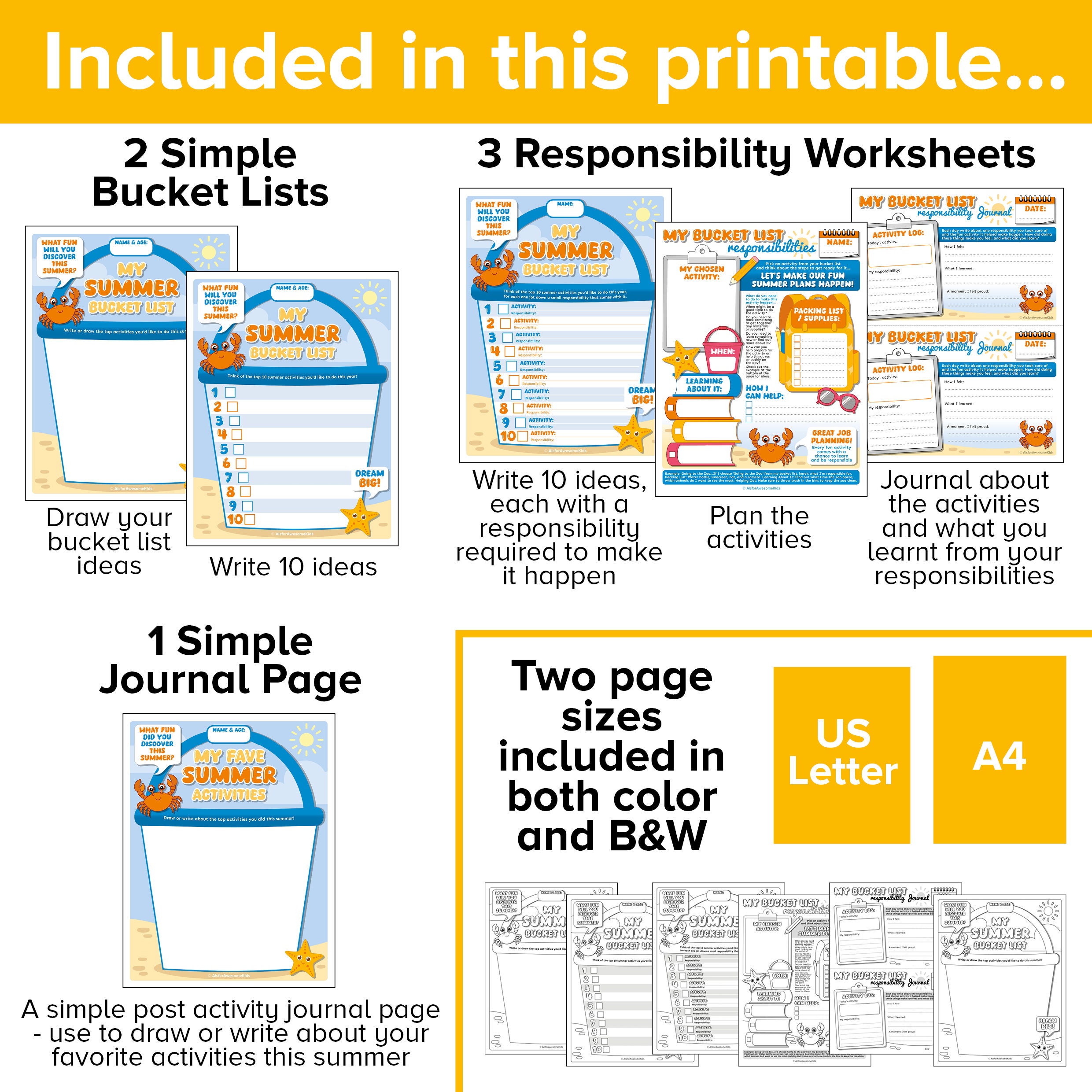 Summer Bucket List Printable Pack, School Break Activity Planner Tick ...