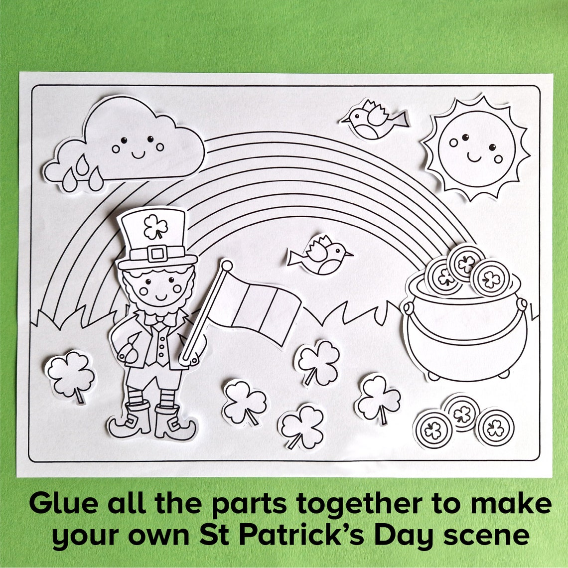 St Patrick's Day Cut & Paste Craft, Colour and Build Leprechaun Scene ...