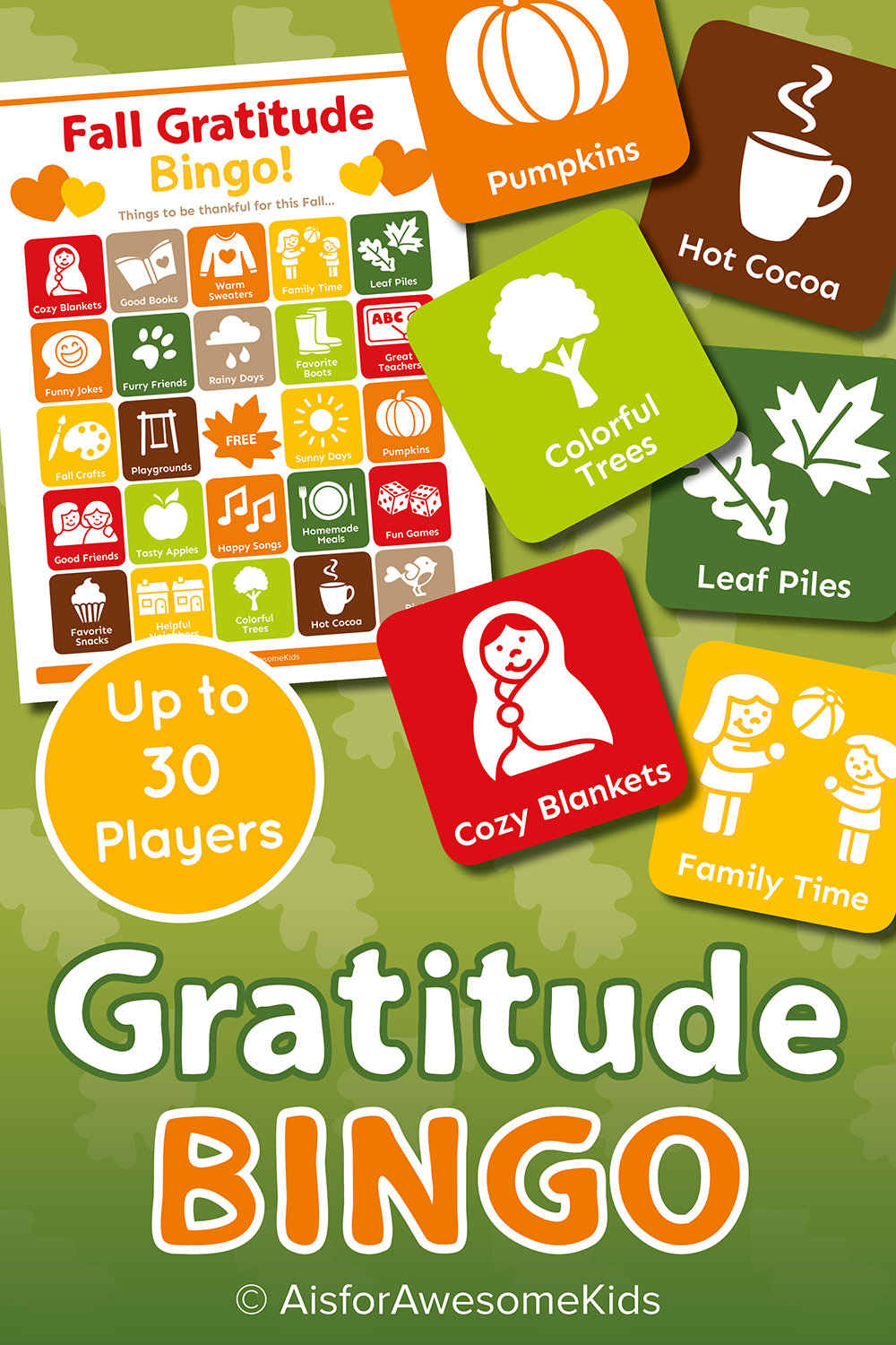 Fall Gratitude Bingo Game Printable, Autumn Mindfulness Group Games ...