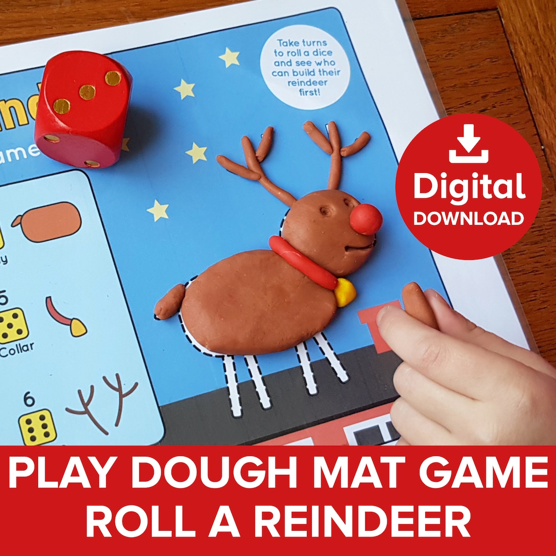 Roll a Reindeer Play Dough Mat Game, Kids Christmas Playdoh Dice ...