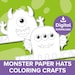 Monster Paper Hat Halloween Crafts, Spooky Coloring Birthday Party Bag ...