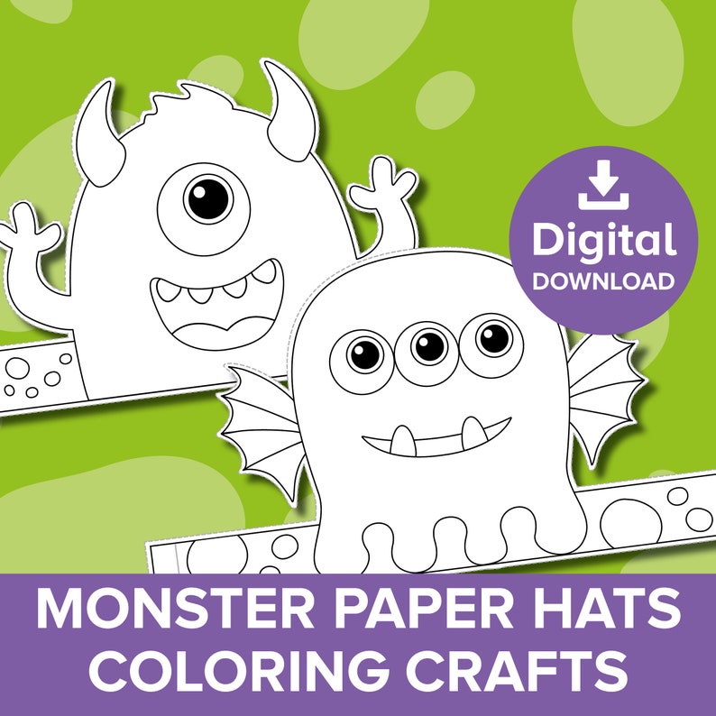 Monster Paper Hat Halloween Crafts, Spooky Coloring Birthday Party Bag ...
