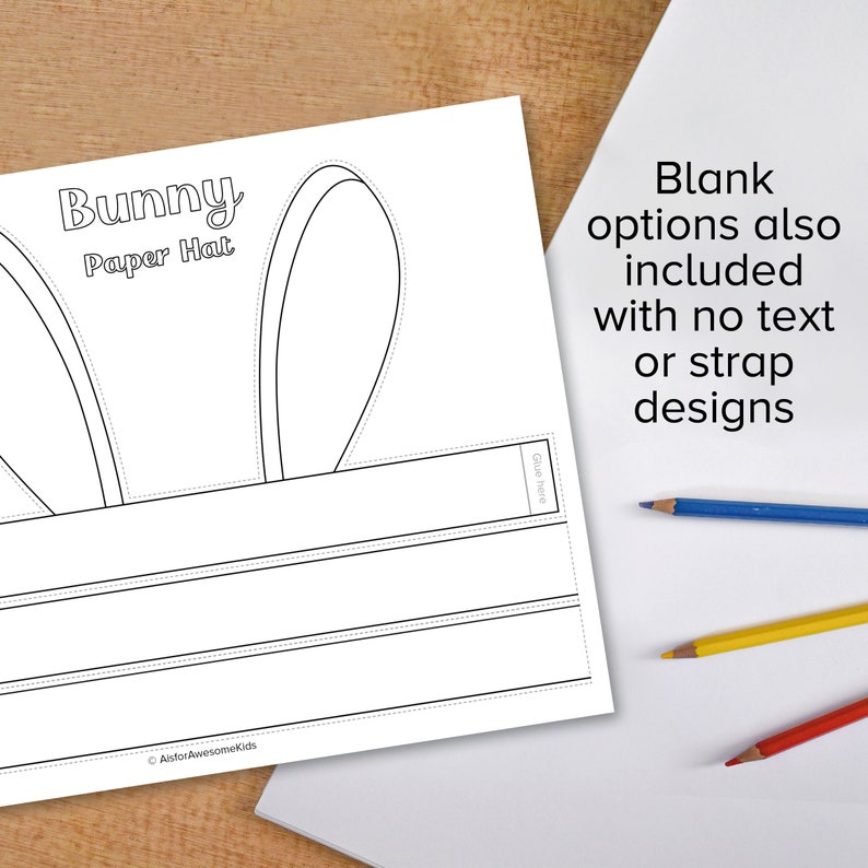 Bunny Paper Crowns Printable, Easter Rabbit Ears Hat Coloring Craft ...