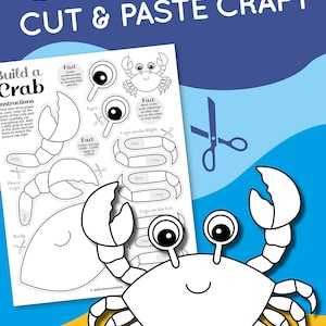 Crab Cut & Paste Craft Printable, Summer Beach Color and Build Art Kit ...
