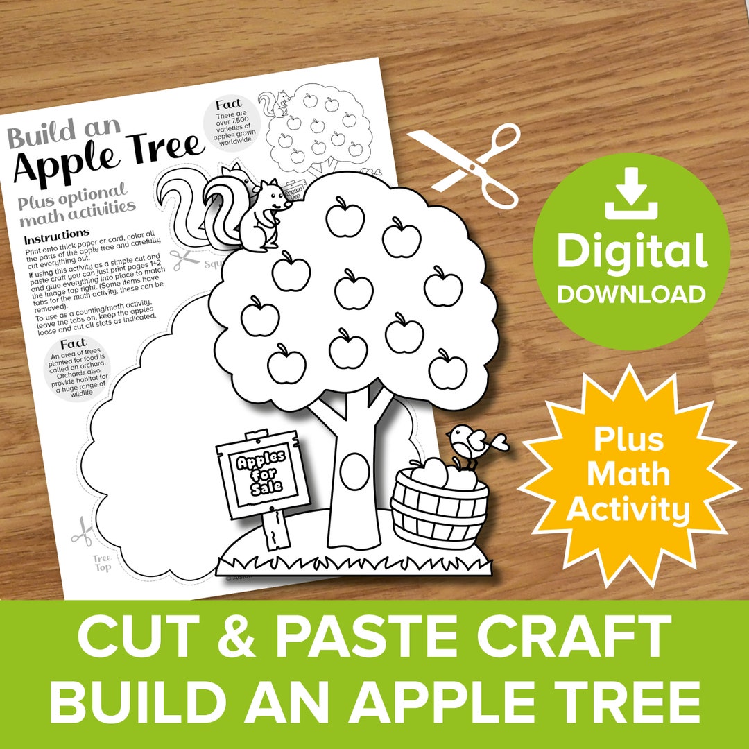 Build an Apple Tree Cut & Paste Craft, Fall Fruit Coloring Page ...