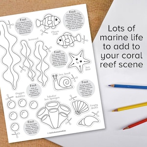 Coral Reef Cut & Paste Craft, Sea Creatures Coloring Activity Printable ...