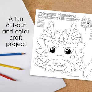 Chinese Dragon Coloring Craft Printable, Lunar New Year Puppet Show Art ...