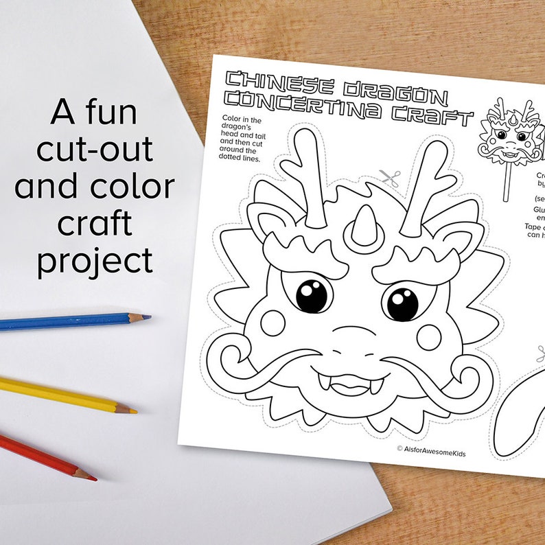 Chinese Dragon Coloring Craft Printable, Year of the Dragon Puppet Show ...