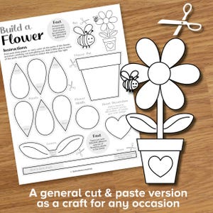 Flower Cut & Paste Craft Printable, Build a Spring Plant Pot Coloring ...