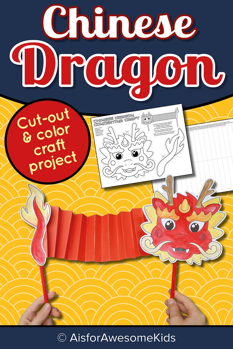 Chinese Dragon Coloring Craft Printable, Lunar New Year Puppet Show Art ...