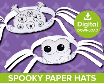 Monster Paper Hat Halloween Crafts, Spooky Coloring Birthday Party Bag ...