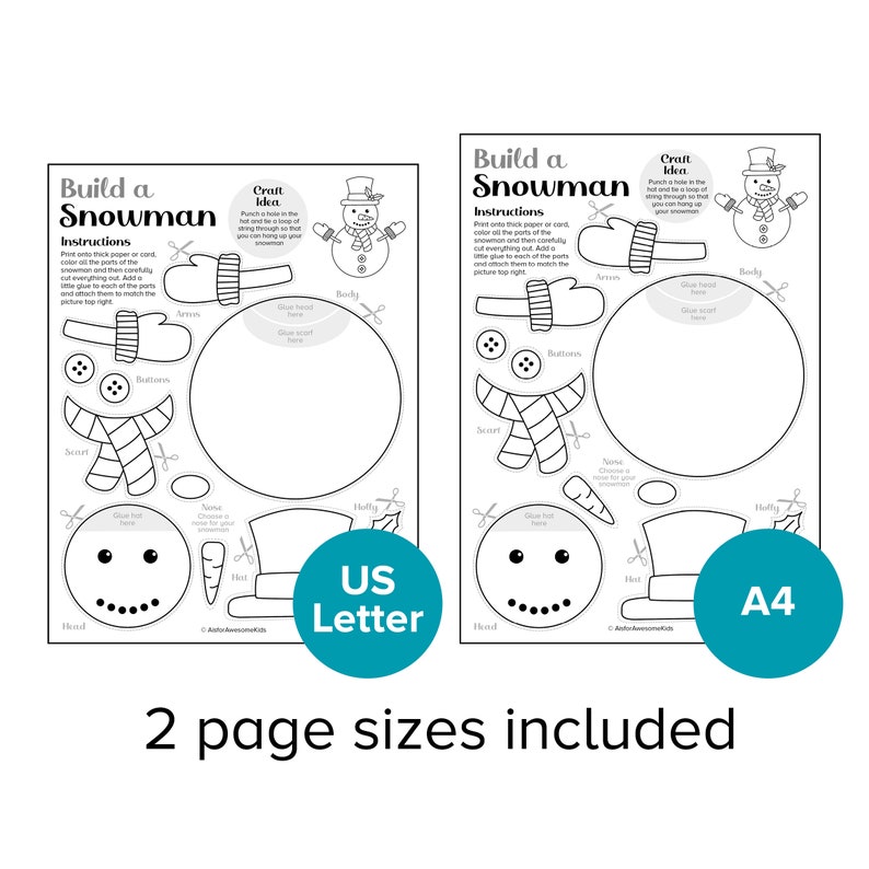 Snowman Cut & Paste Craft, Christmas Color and Build Kit, Paper Doll ...