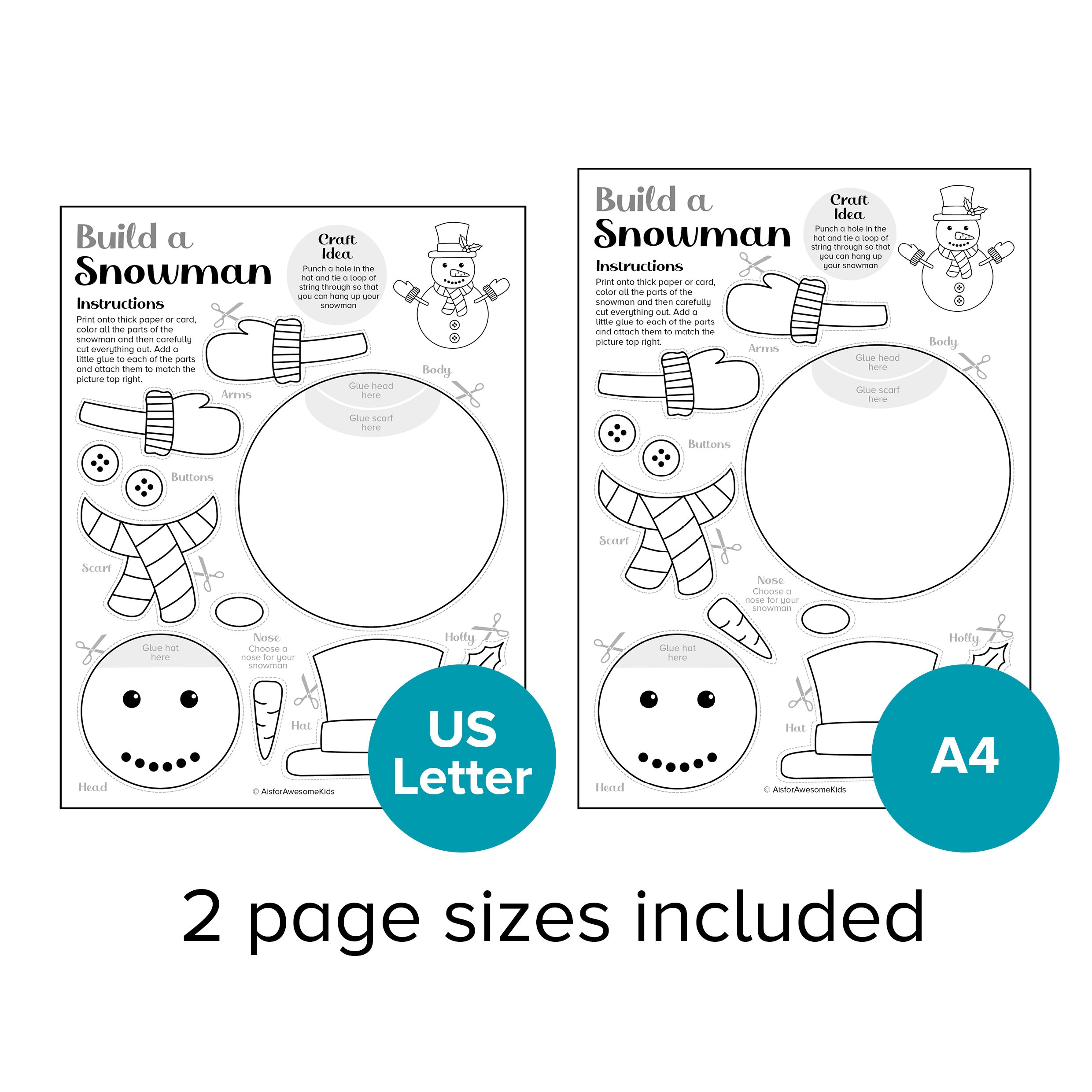 Snowman Cut & Paste Craft, Christmas Color and Build Kit, Paper Doll ...