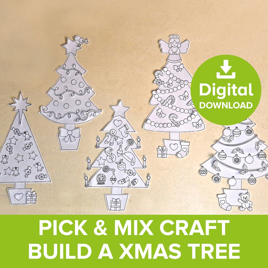 Build a Christmas Tree Craft Printable, Xmas Party Cut and Paste ...