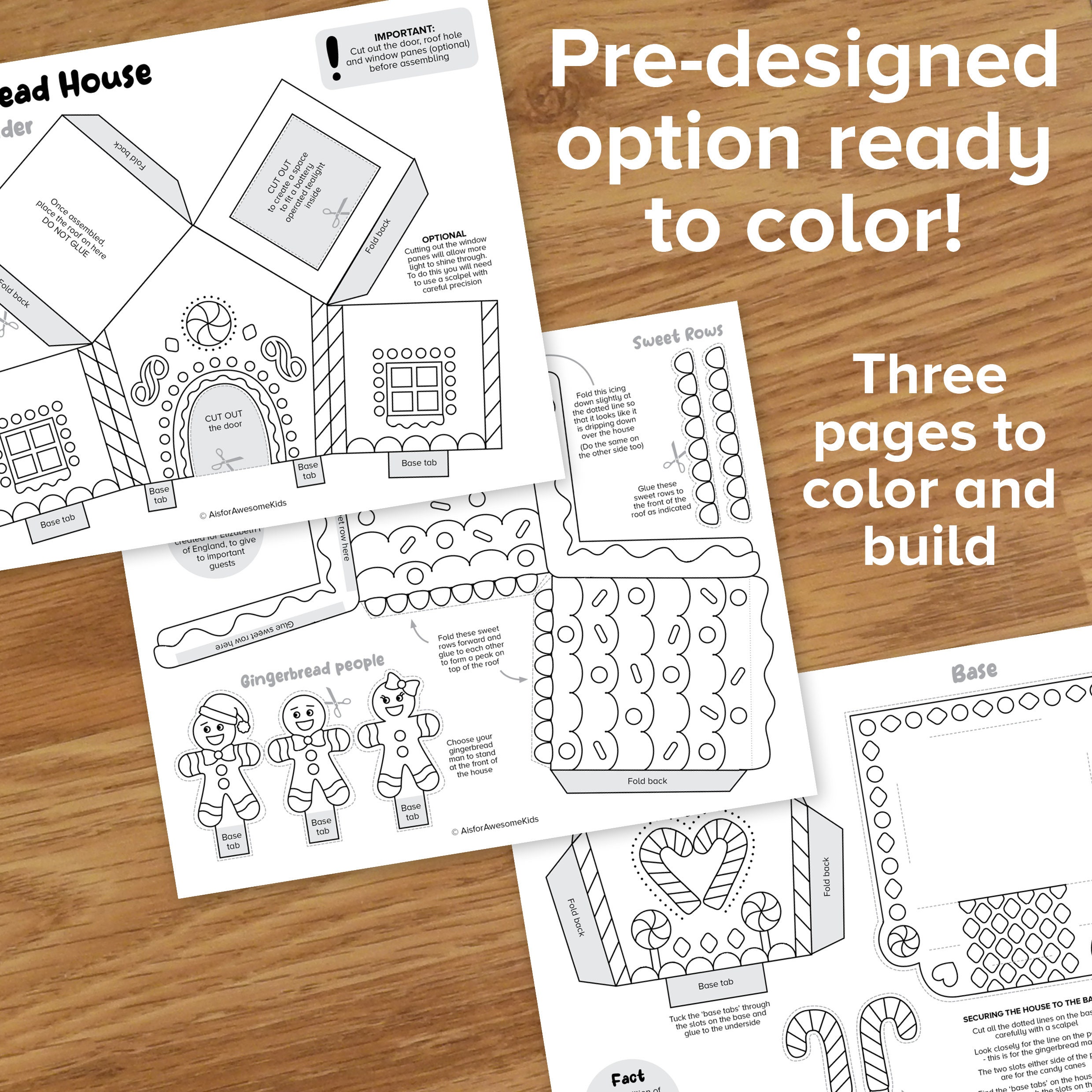 Gingerbread House 3D Craft Project, Christmas Color Build Paper Dolls ...