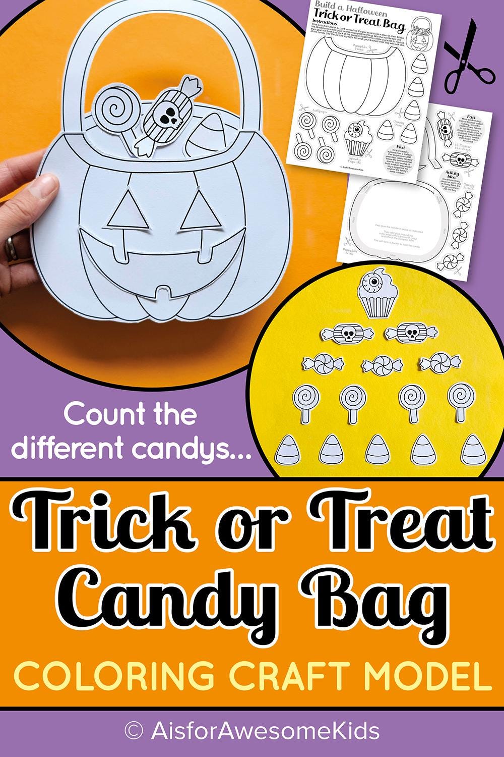 Trick or Treat Bag Cut & Paste Craft Printable, Halloween Candy Corn ...