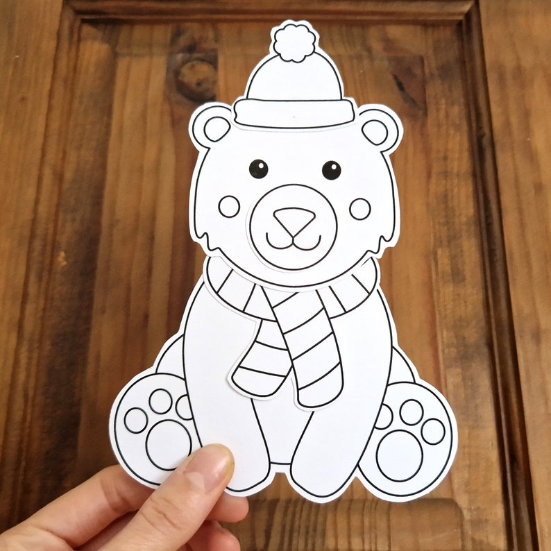 Polar Bear Cut & Paste Craft, Christmas Color and Build Kit, Paper Doll ...