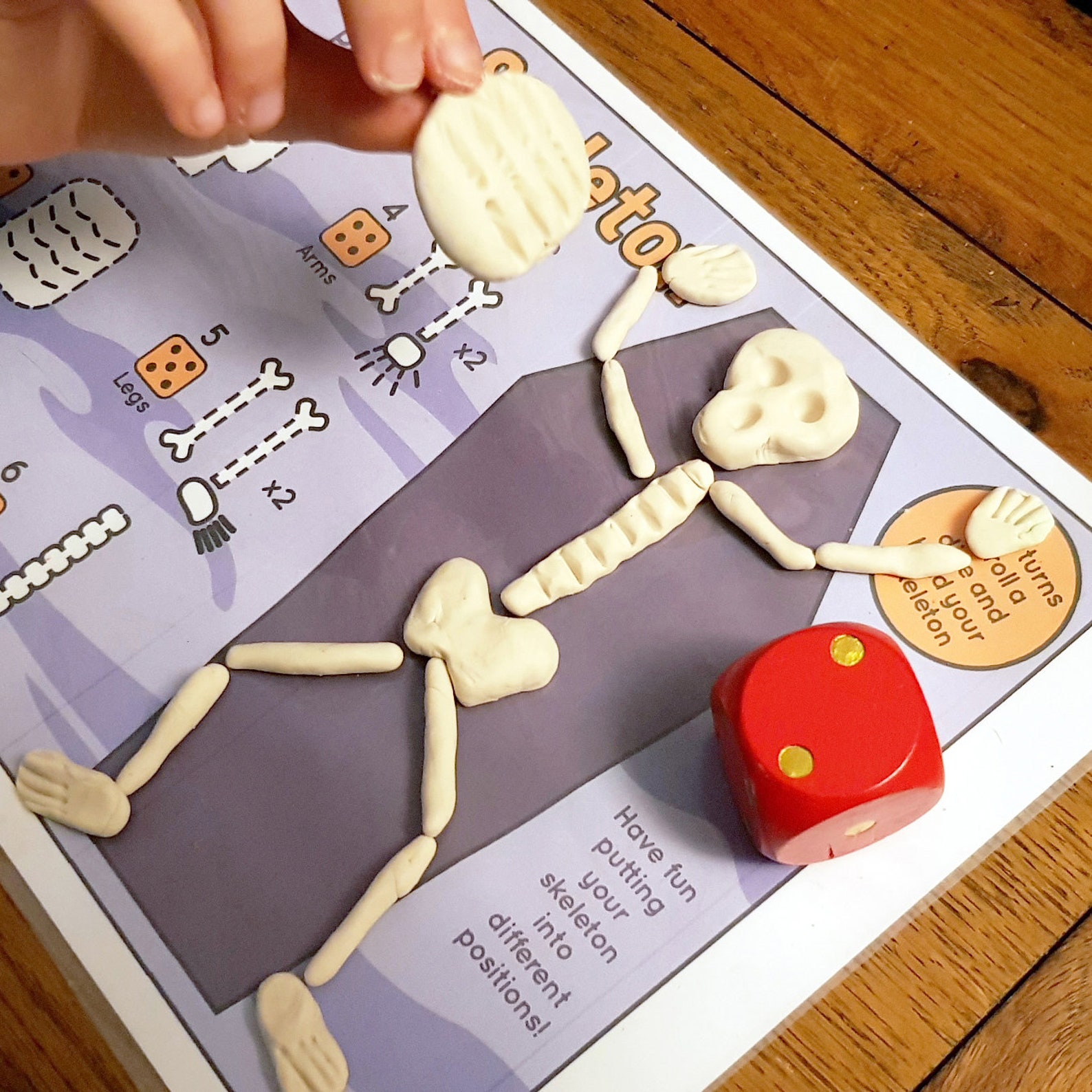 Roll a Skeleton Play Dough Mat Game, Kids Halloween Playdough Doh Dice ...