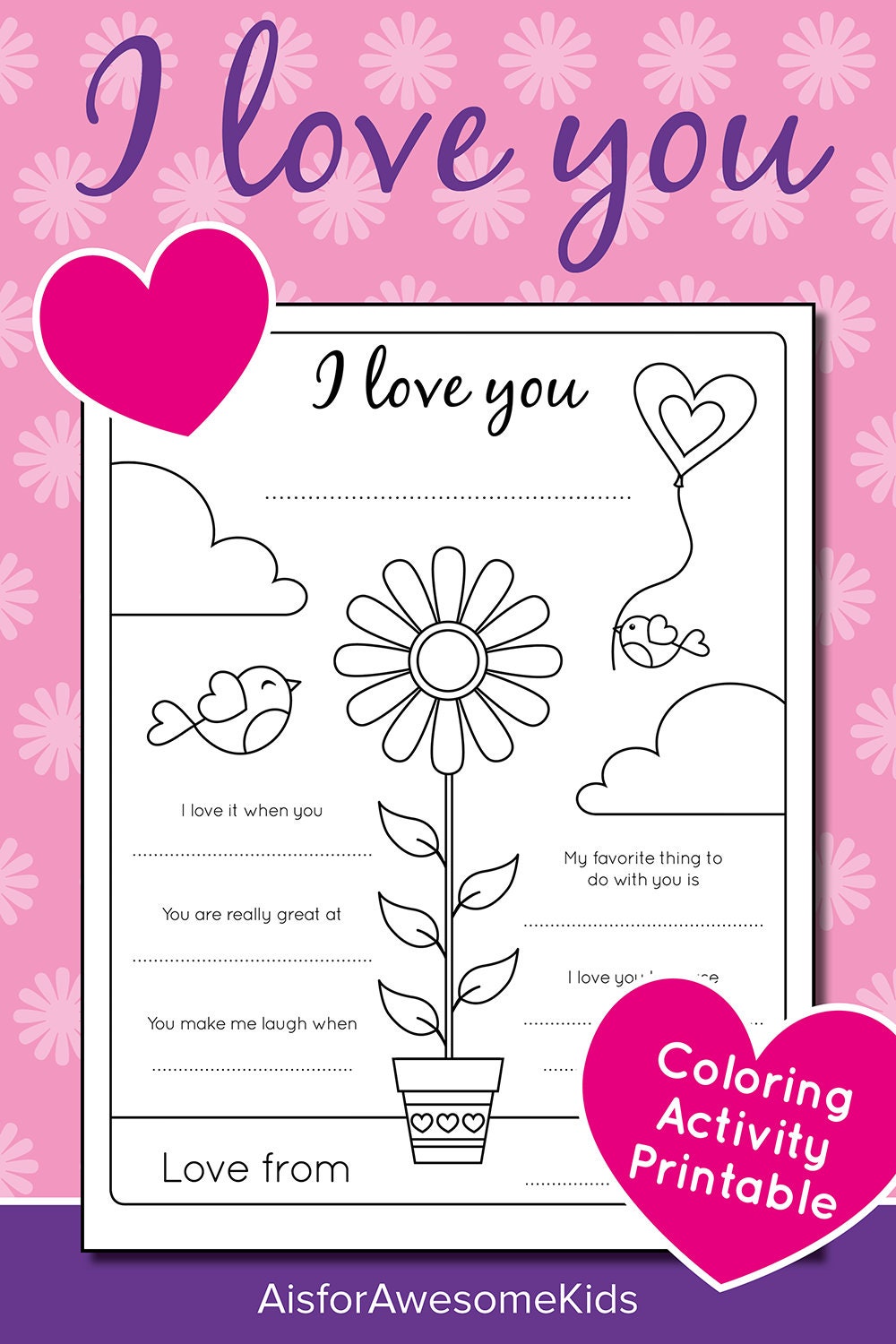 I Love You - Love Notes, Kids BFF Valentine's Letter Writing Prompt ...