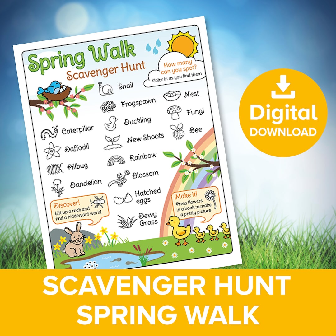 Spring Nature Walk Scavenger Hunt, Kids Spot & Color Treasure Trail ...