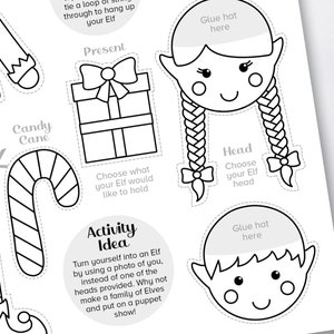 Christmas Elf Cut & Paste Craft, Pixie Xmas Card Color Build Kit, Santa ...