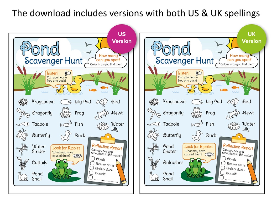 Pond Scavenger Treasure Hunt Kids Wildlife Look & Find Trail - Etsy