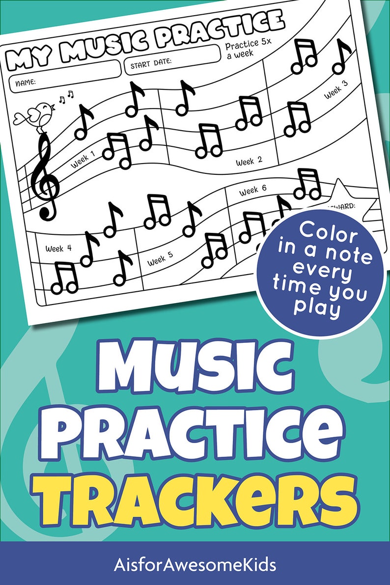 Music Practice Tracker Reward Chart, Kids Instrument Playing Log ...
