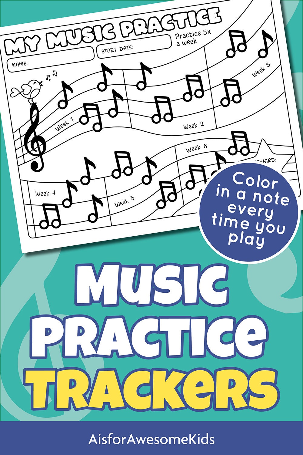 Music Practice Tracker Reward Chart, Kids Instrument Playing Log ...