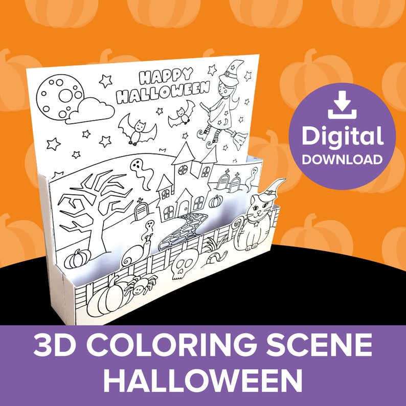 Halloween 3D Coloring Scene Craft, Kids Color and Build Freestanding ...