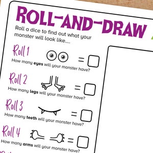 Roll & Draw a Monster Drawing Prompt Activity Kids Halloween | Etsy