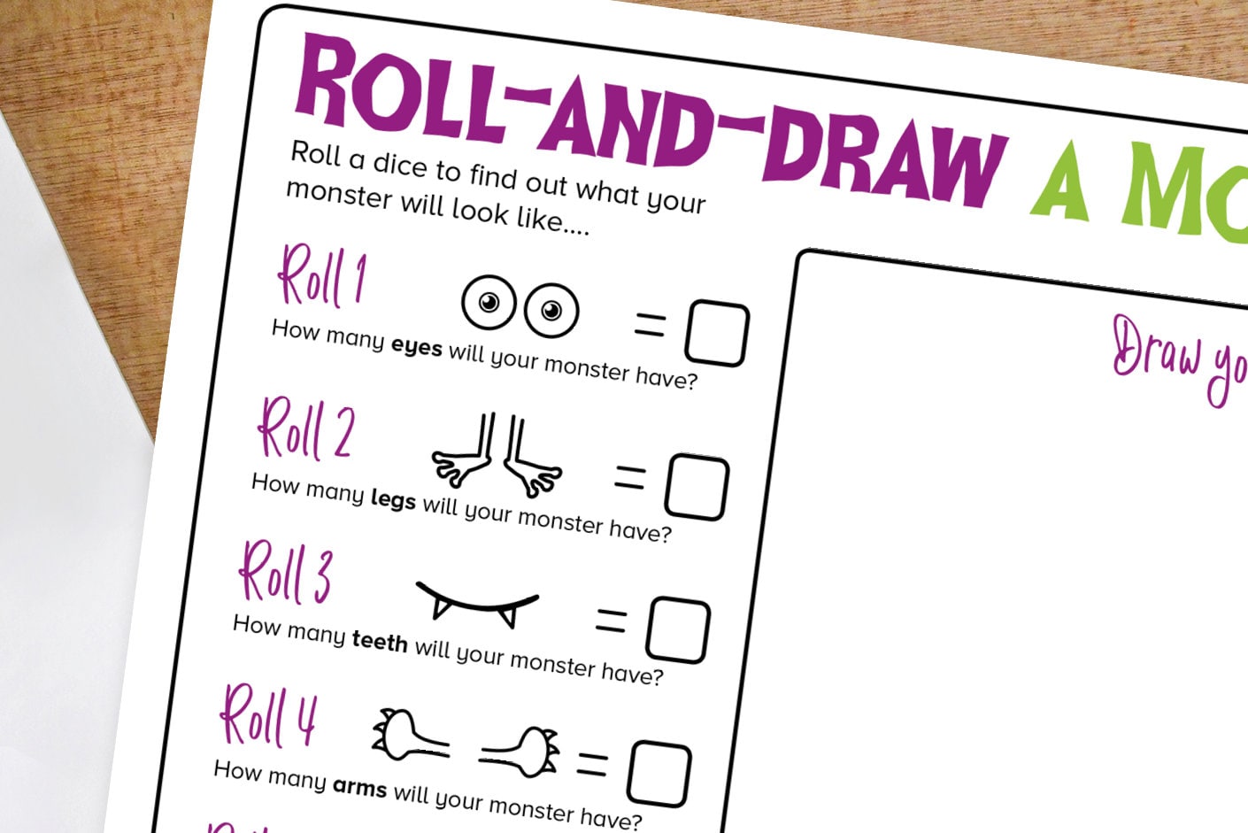 Roll & Draw a Monster Drawing Prompt Activity Kids Halloween | Etsy