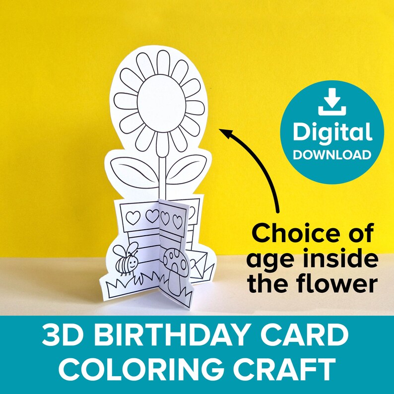 3D Flower Greetings Card Craft, Mother's Day Gift Printable, Valentine ...