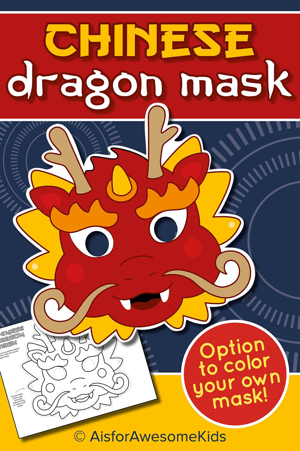 Chinese Dragon Mask Coloring Printable, Lunar Festival Parade Costume ...