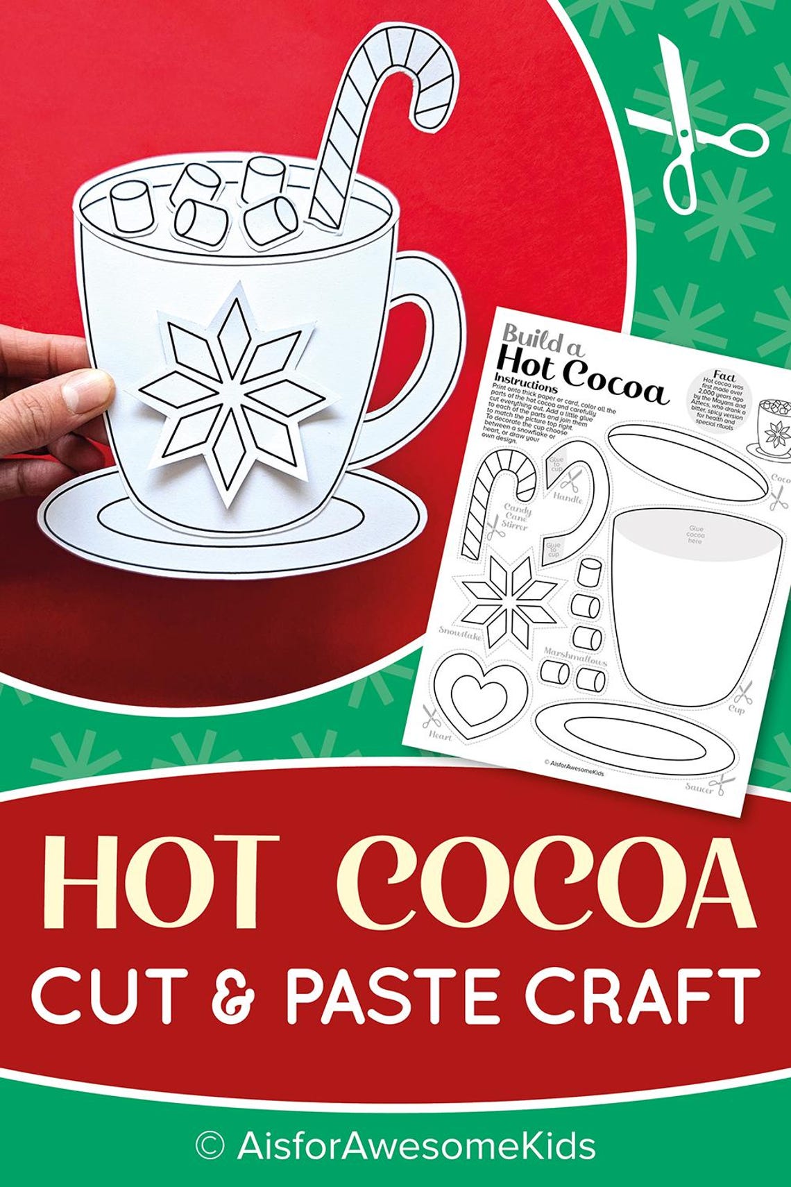 Build a Hot Cocoa Cut & Paste Craft, Christmas Chocolate Drink Coloring ...