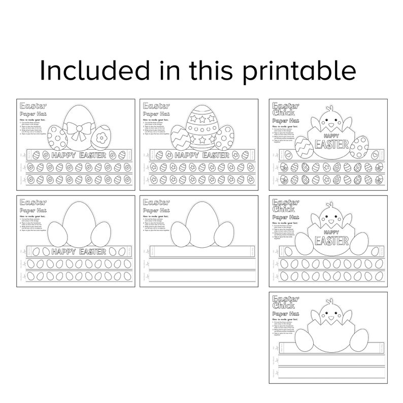 Easter Bonnet Paper Hat Coloring Crafts, Spring Chick Egg Hunt Party ...