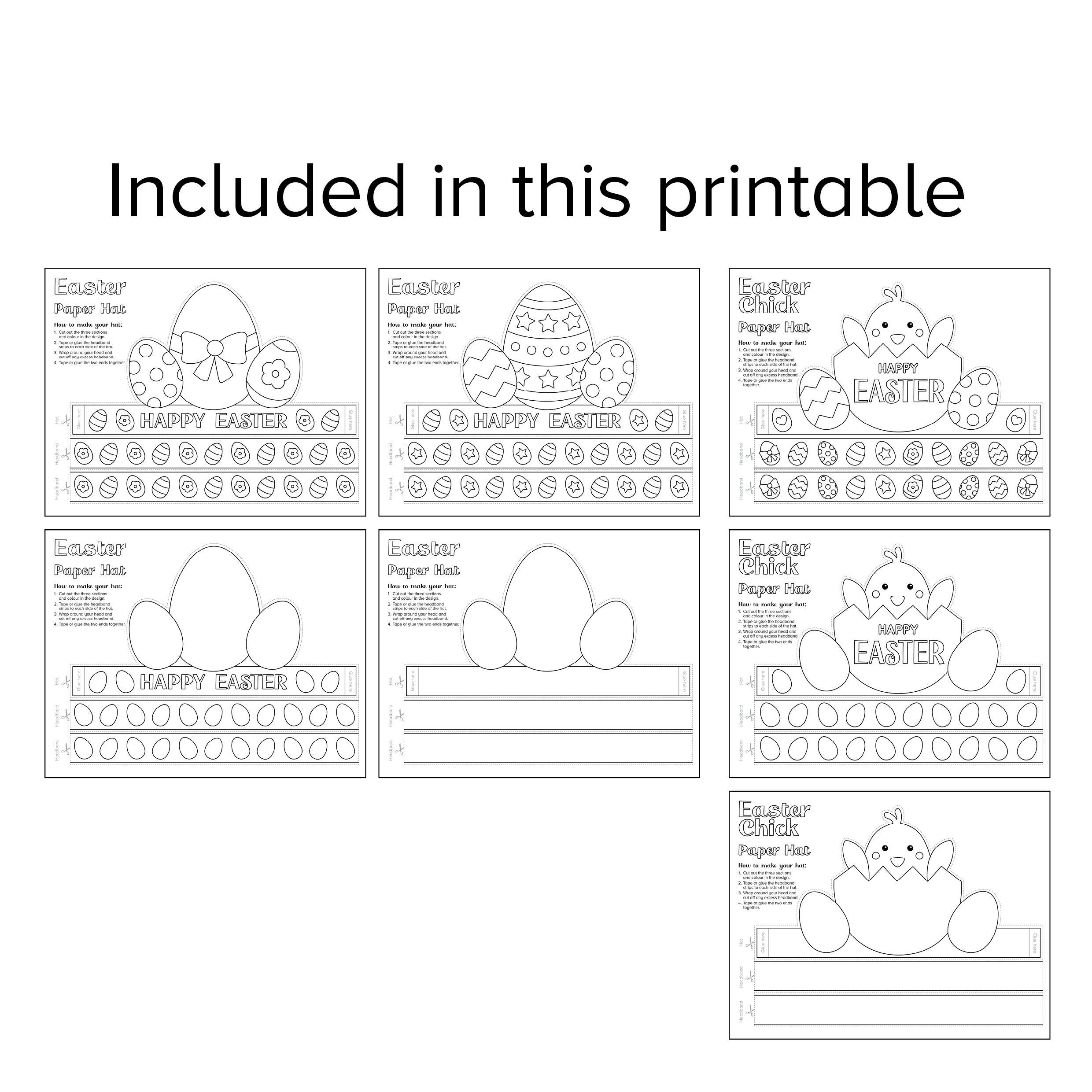 Easter Bonnet Paper Hat Coloring Crafts, Spring Chick Egg Hunt Party ...