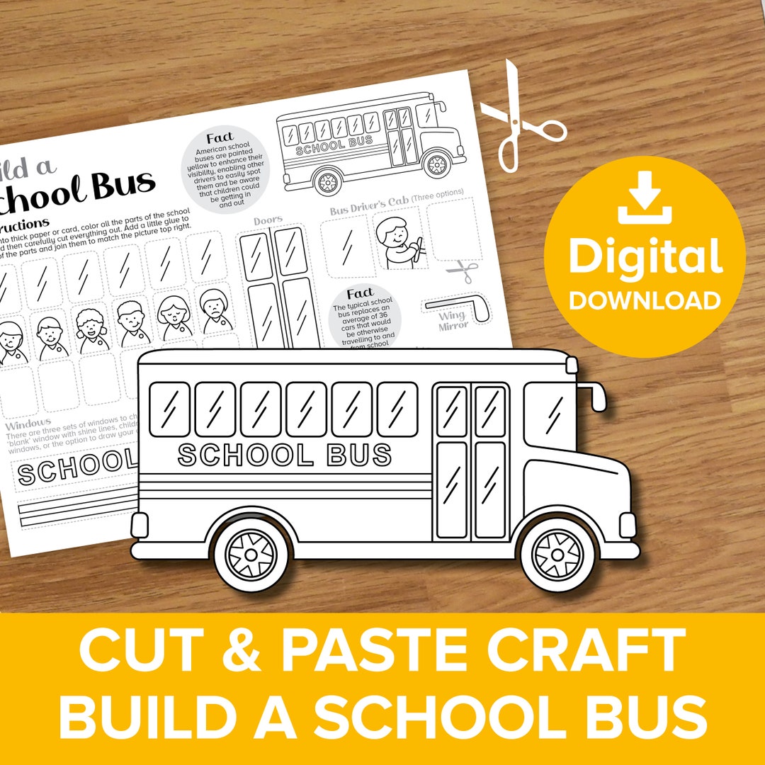 Build a School Bus Cut & Paste Craft, Back to School Coloring Page ...