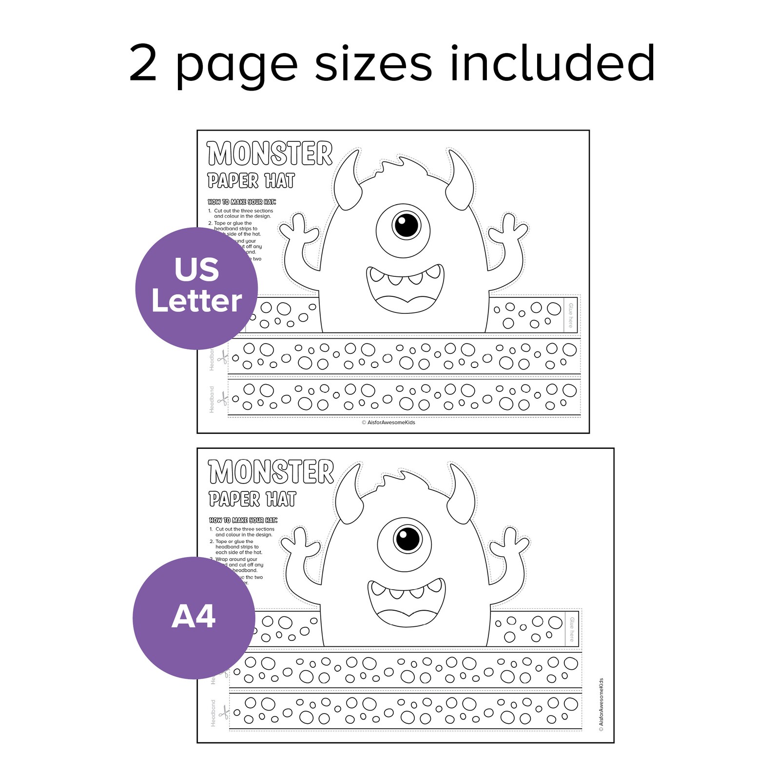 Monster Paper Hat Halloween Crafts, Spooky Coloring Birthday Party Bag ...