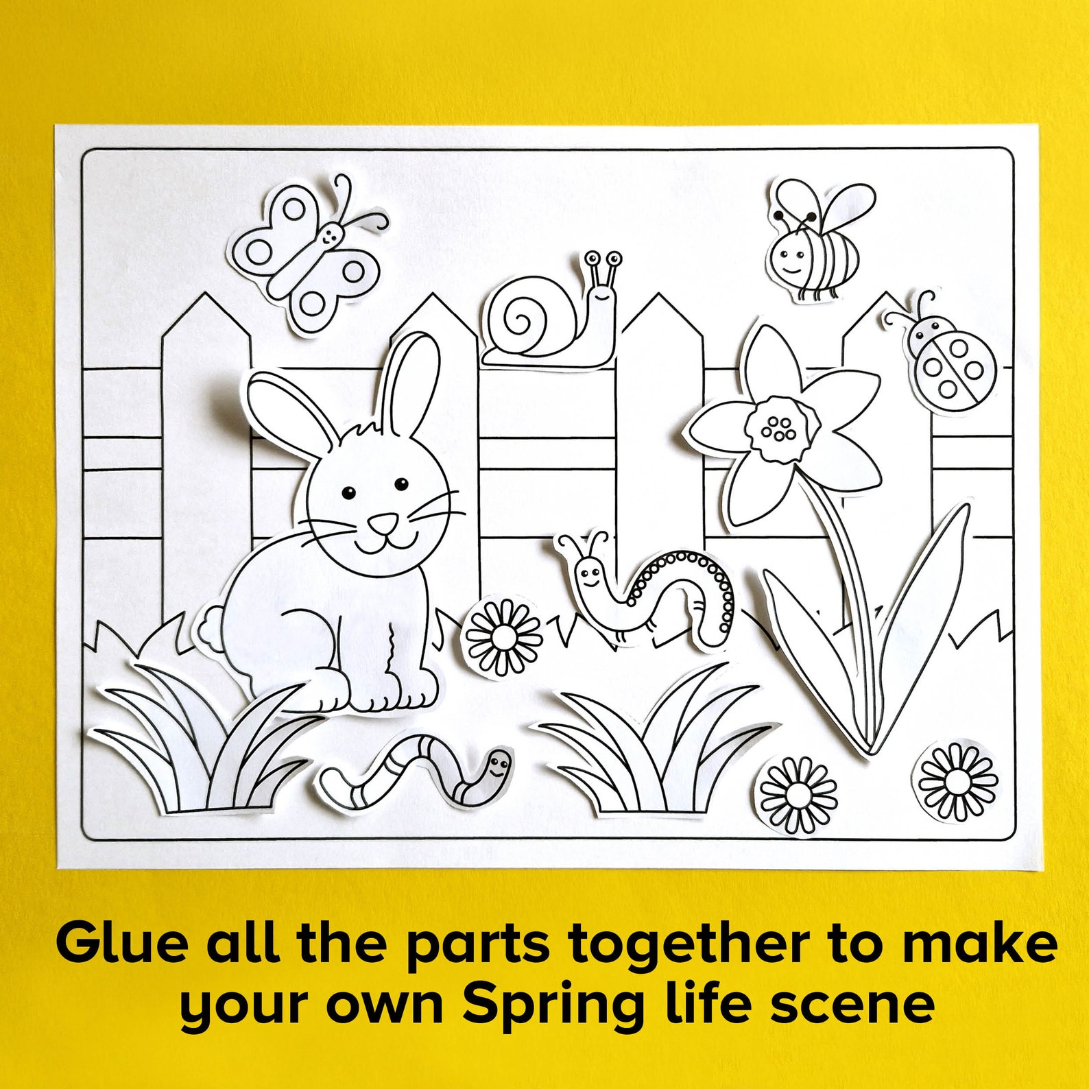Spring Scene Cut & Paste Craft Printable, Easter Garden Coloring ...