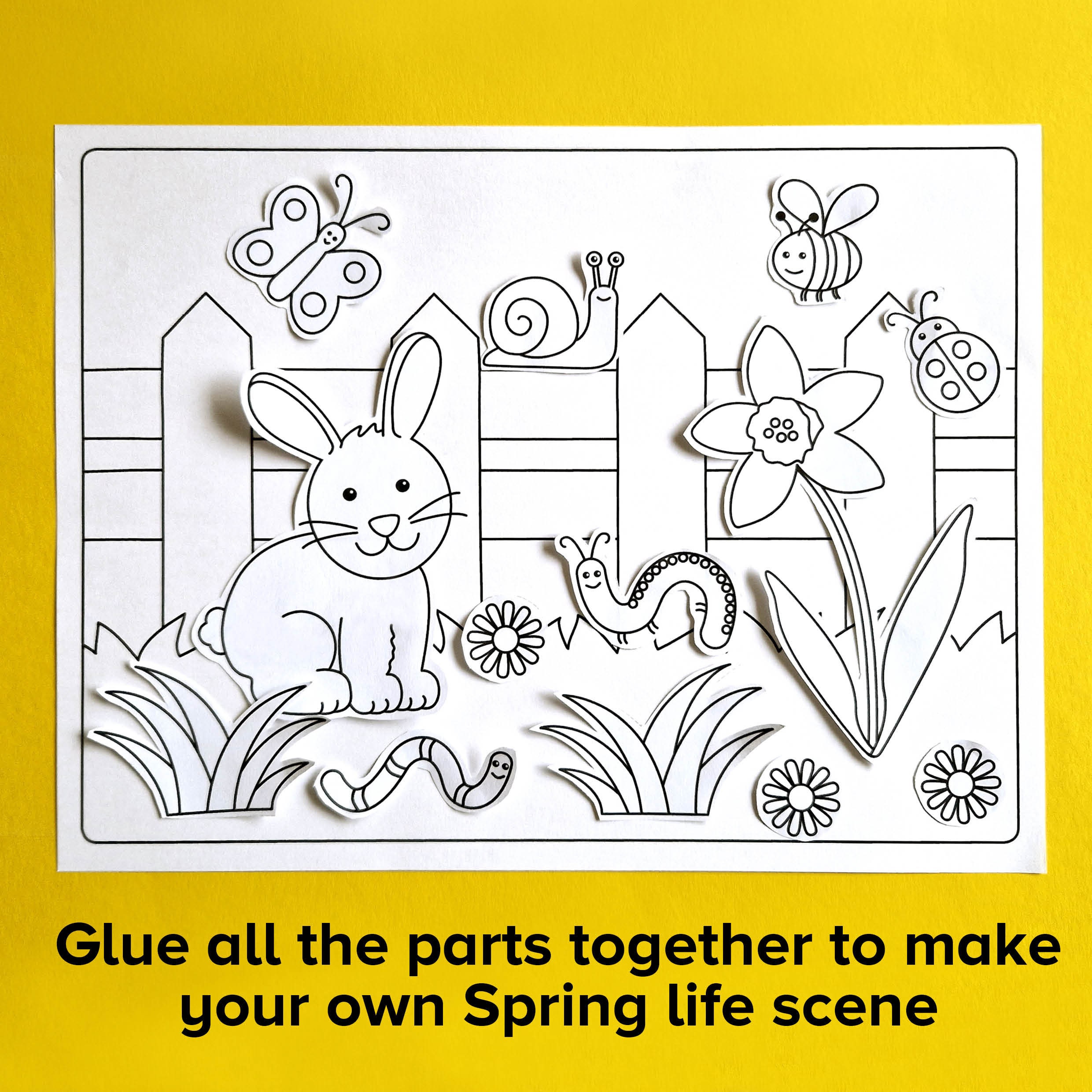 Spring Scene Cut & Paste Craft Printable, Easter Garden Coloring ...